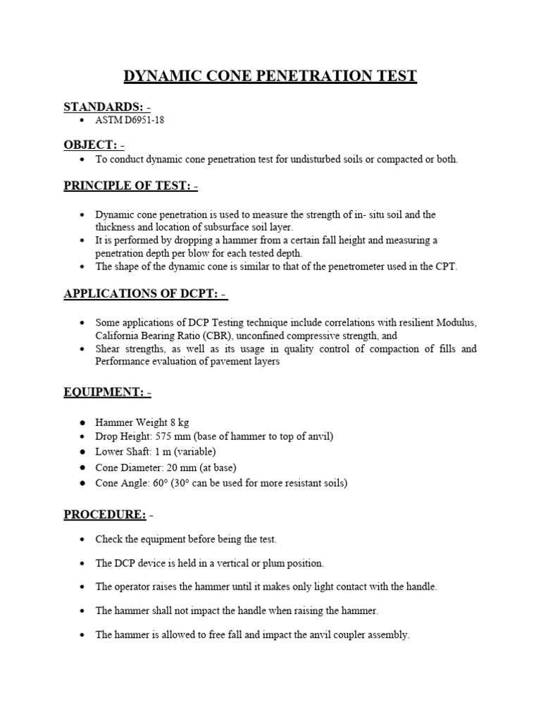 Dynamic Cone Penetration Test | PDF