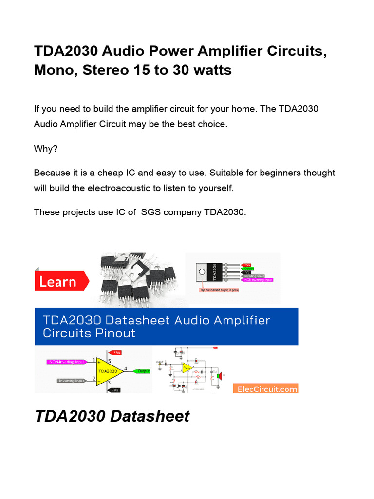 TDA2030 Audio Power Amplifier Circuits Mono Stereo 15 To 30 Watts | PDF | Amplifier | Printed ...