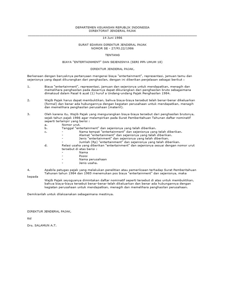 SE - 27.PJ.22.1986 (Dafnom Biaya Entertainment) | PDF