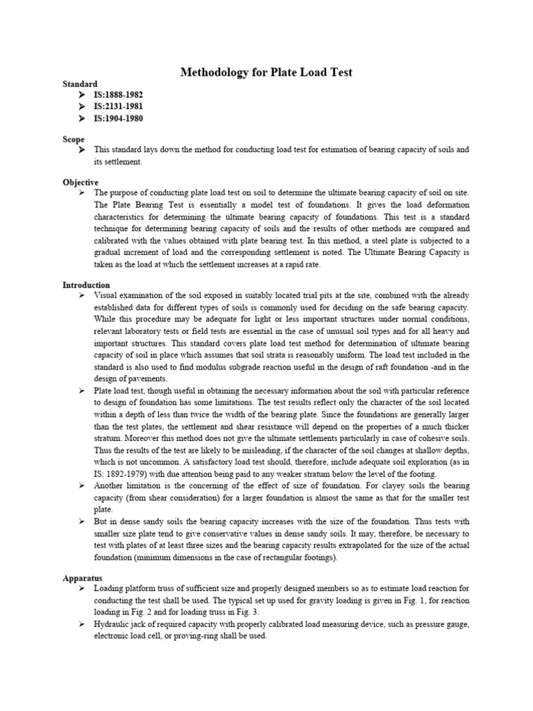 Methodology For Plate Load Test | PDF | Foundation (Engineering ...