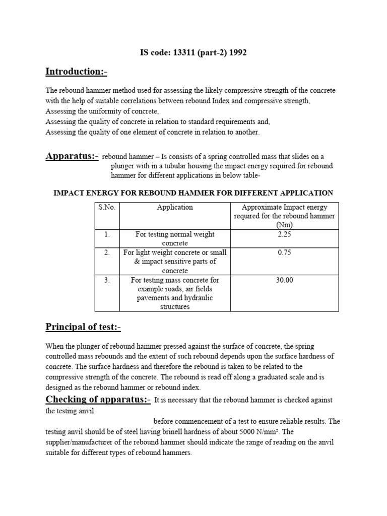 Rebound Hammer Test Procedure and Standards | PDF | Concrete | Hammer