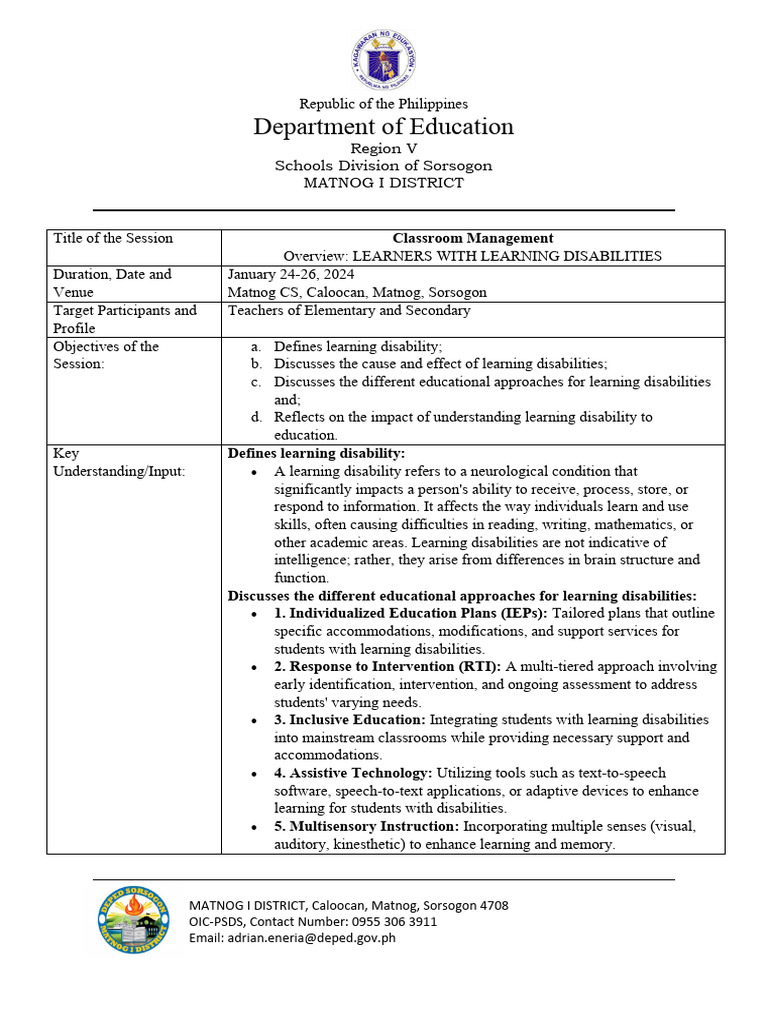 Session Guide | PDF | Learning Disability | Learning