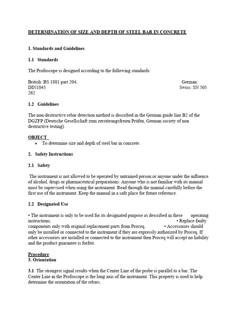 Determination of Size and Depth of Steel Bar in Concrete | PDF ...