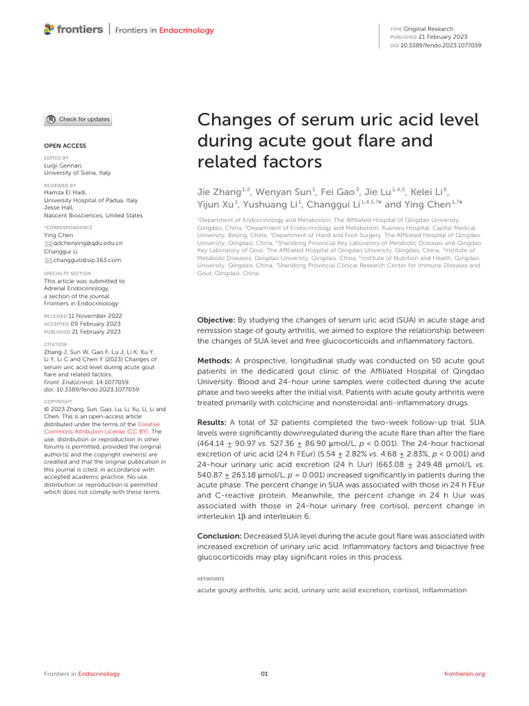 Changes of Serum Uric Acid Level During Acute Gout Flare | Download ...