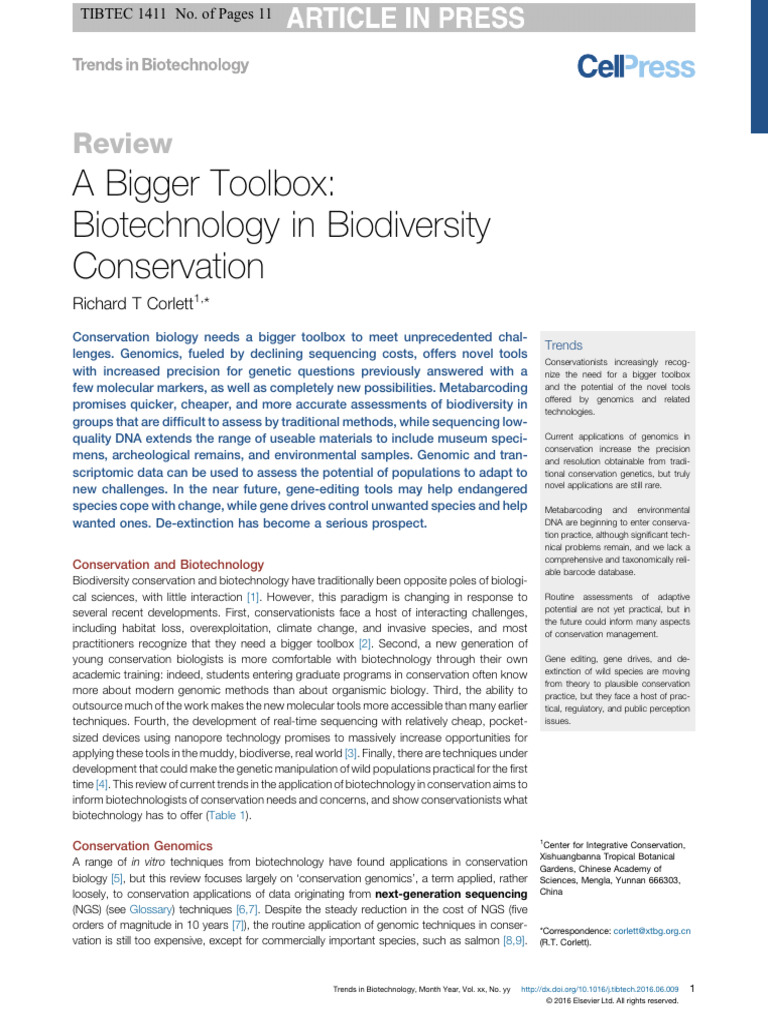 A Bigger Toolbox-Biotechnology in Biodiversity | PDF