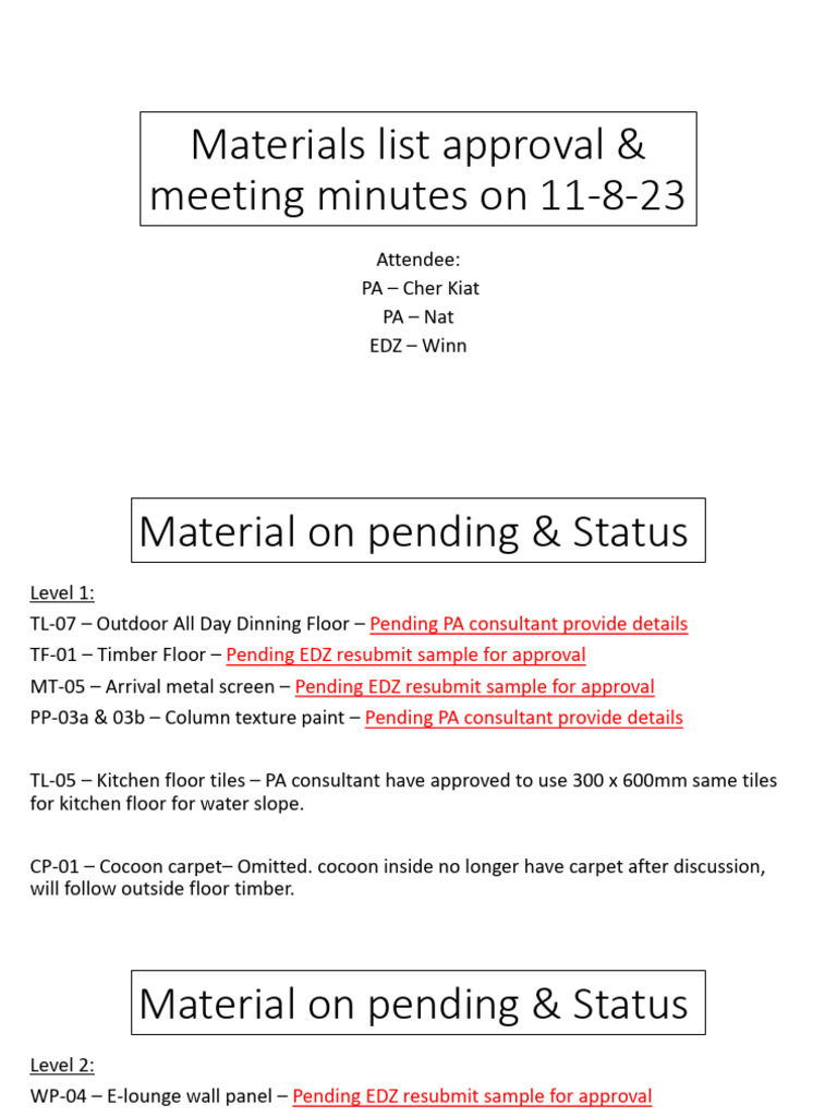 Materials List Approval & Meeting Minutes On 11-8-23 | PDF | Materials ...