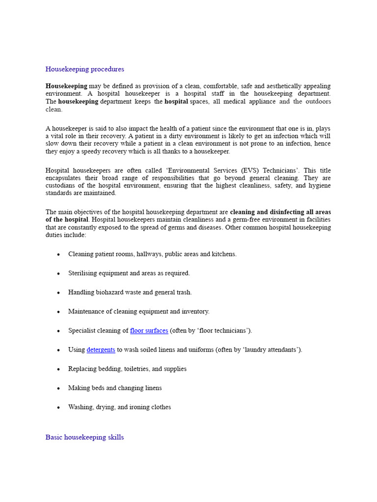 Hospital Housekeeping Procedures Guide | PDF | Personal Protective ...