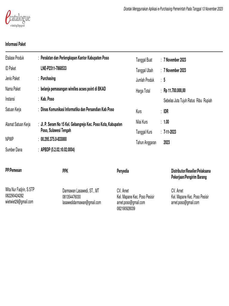 Paket Belanja Peralatan Kantor Poso | PDF