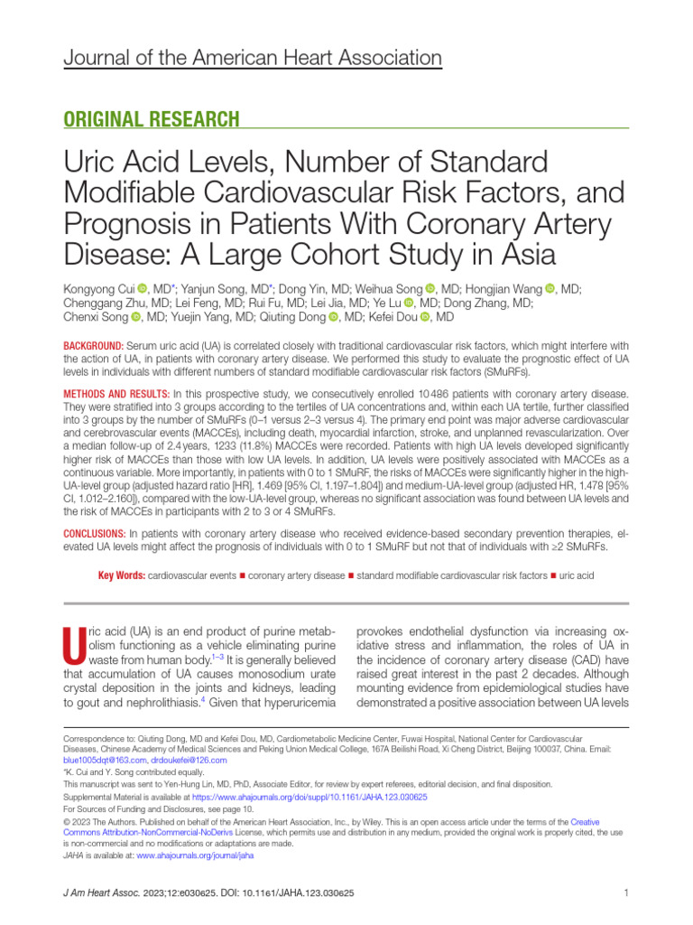 Uric Acid Levels, Number of Standard Modifiabl | PDF | Myocardial Infarction | Percutaneous ...