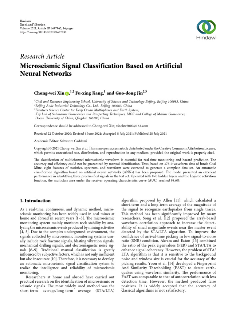 Microseismic Signal Classification Based on Artificial | PDF | Receiver Operating Characteristic ...