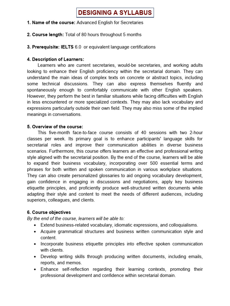 Designing a Syllabus - Group 2 | PDF | Communication | Learning