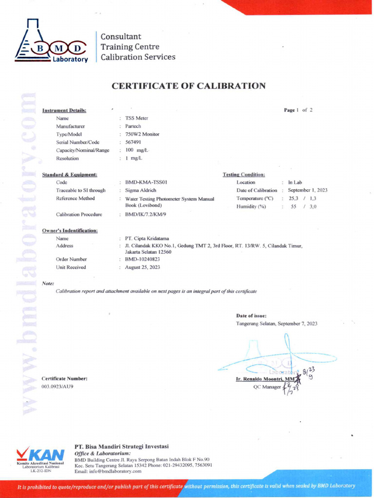 TSS Meter PT. Cipta Kridatama | PDF