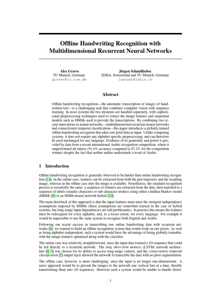 Offline Handwriting Pdf Artificial Neural Network Learning