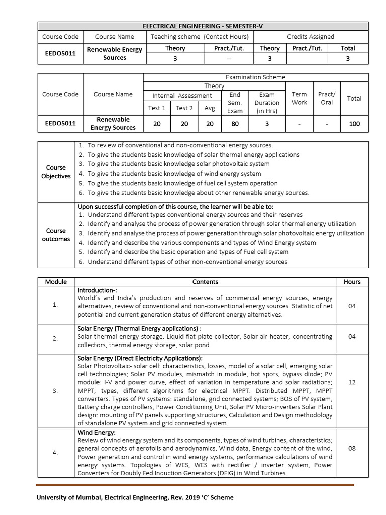 RES Syllabus | PDF | Solar Power | Photovoltaics RES Syllabus | PDF | Solar Power | Photovoltaics