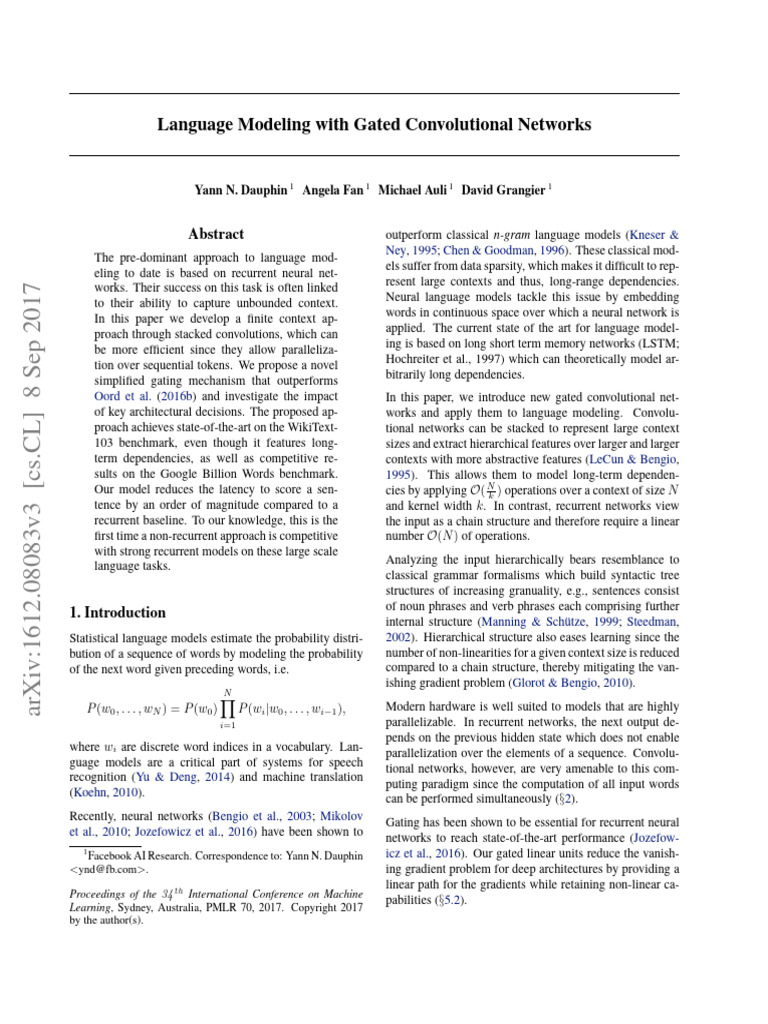 Language Modeling With Gated Convolutional Networks Pdf Artificial Neural Network Applied