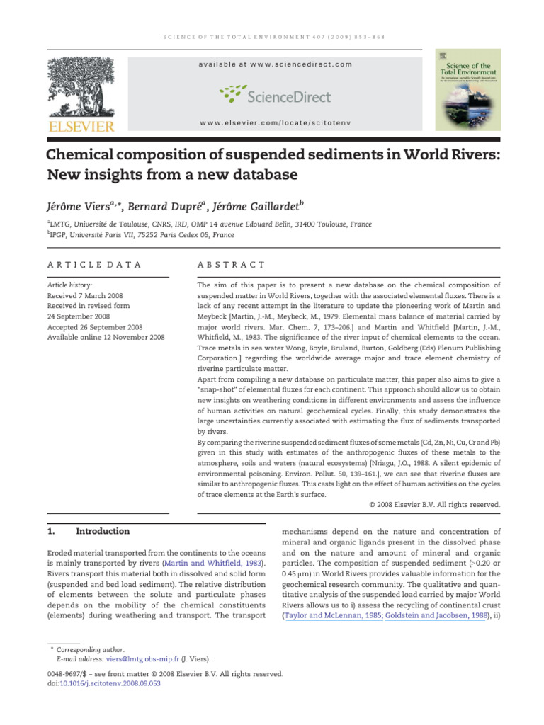Chemical Composition of Suspended Sedime | PDF | Hydroxide | Weathering