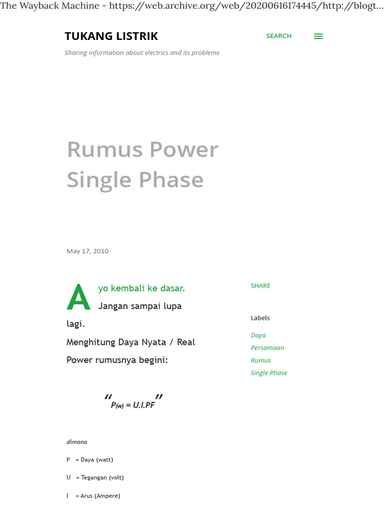 Rumus Daya Listrik 1 Fase | PDF