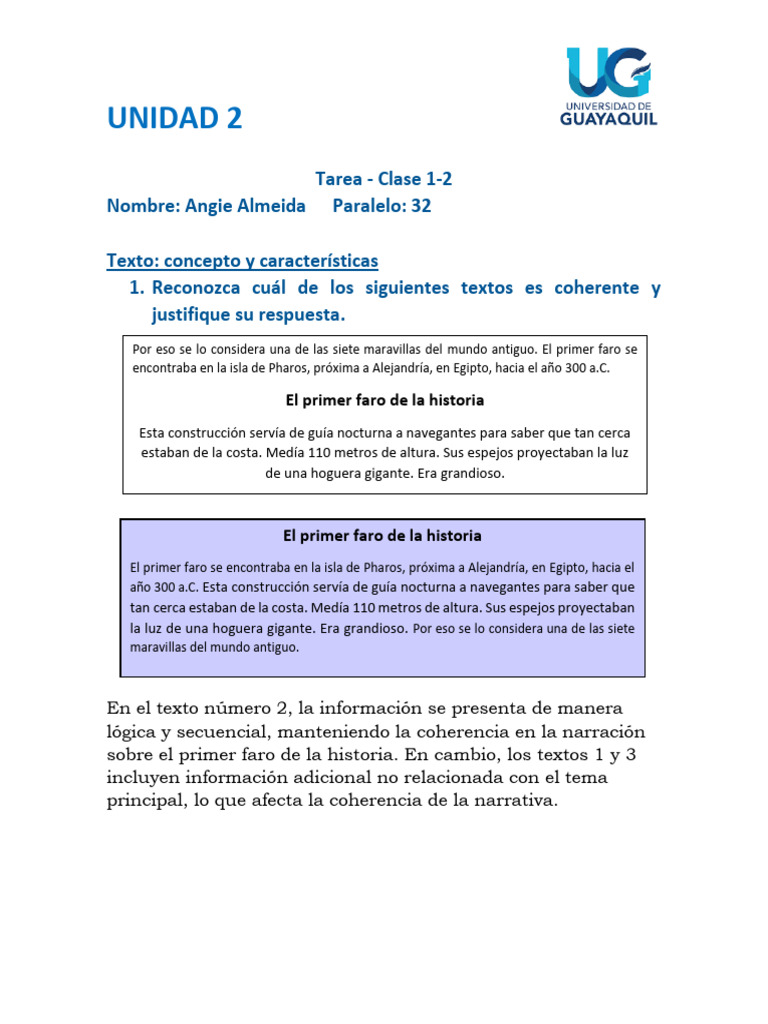 Tarea 1 - U2 Clase 1angie Almeida | PDF