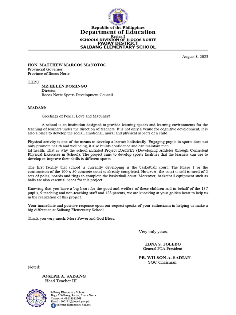 Request for Basketball Court Support | PDF | Learning | Behavior ...