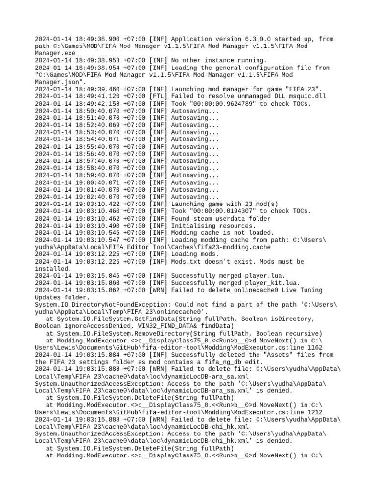 FIFA Mod Manager Log20240114 | PDF | File System | Computer File