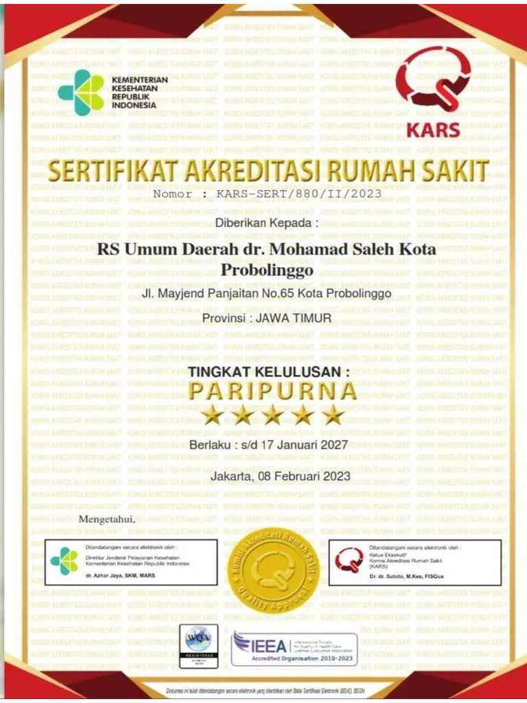 sertifikat akreditasi PARIPURNA KARS | PDF