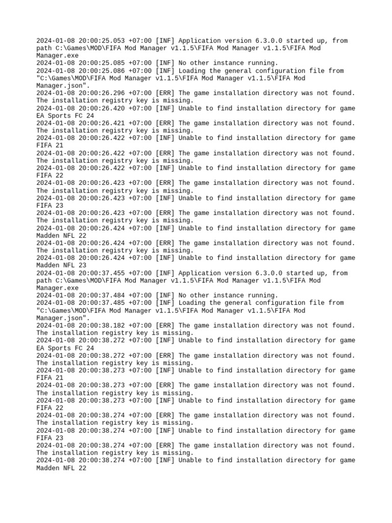 FIFA Mod Manager Log20240108 | PDF | Windows Registry | File System
