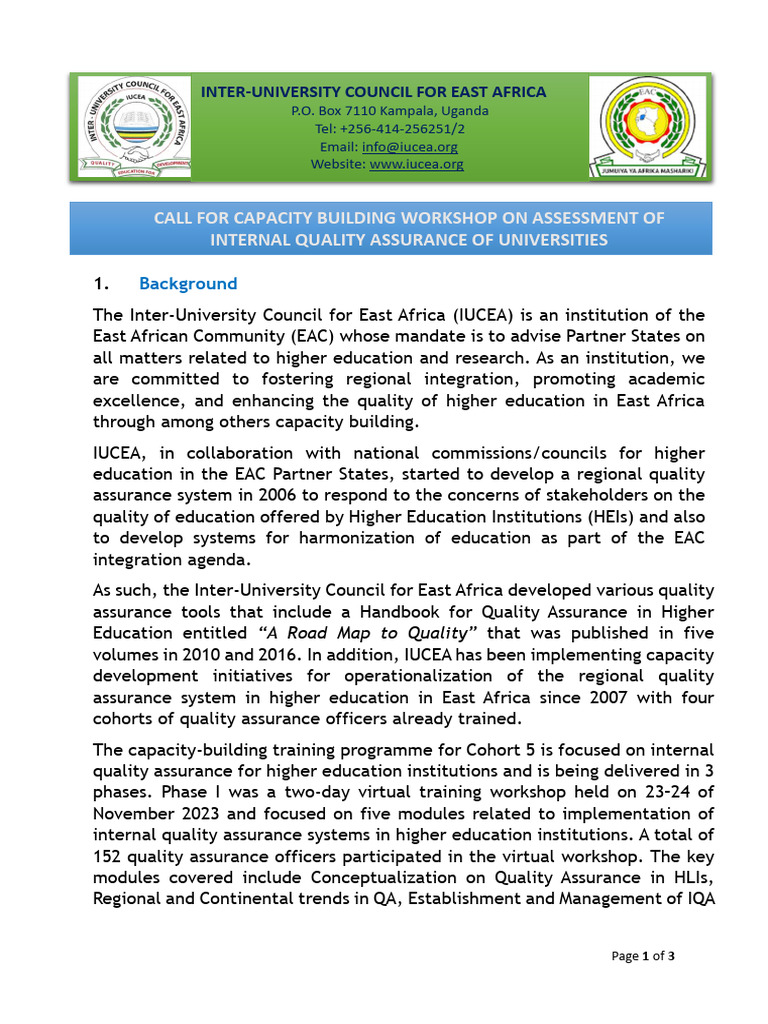 Call For Qa Training Workshop - Cohort 5 Phase II | PDF