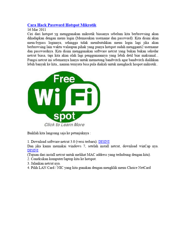 Cara Hack Password Hotspot Mikrotik | PDF