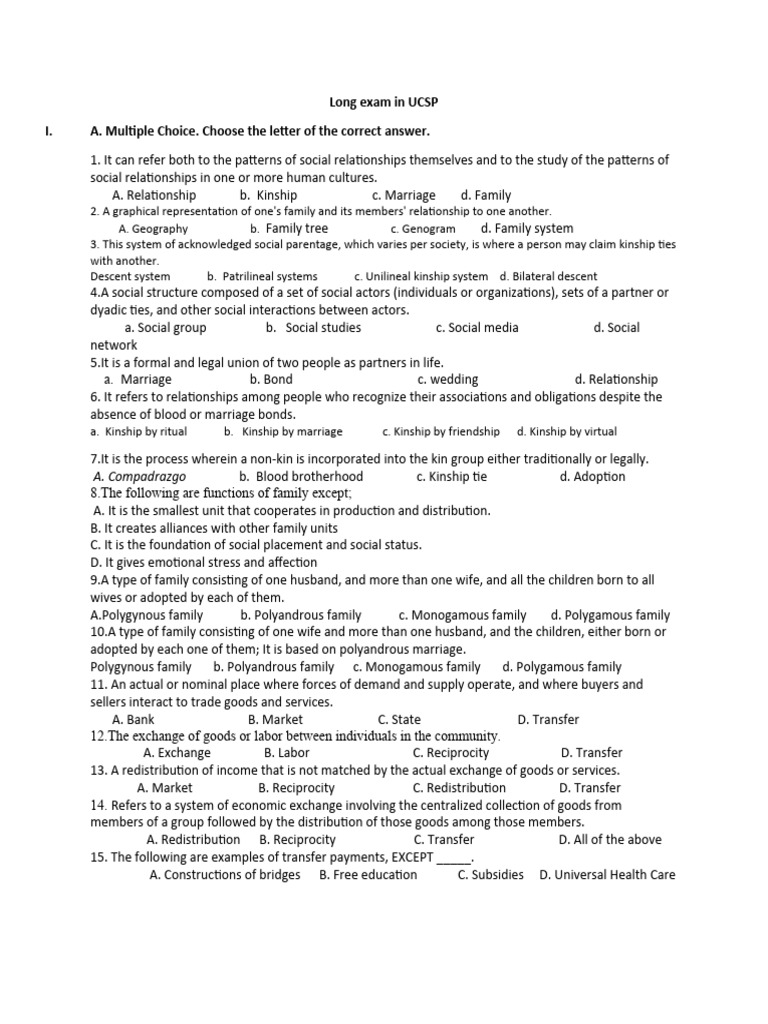 UCSP Exam: Social Relationships & Kinship | PDF | Kinship | Family