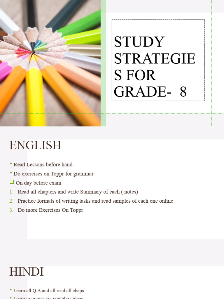 Grade 8 Study Strategies and Plans | PDF