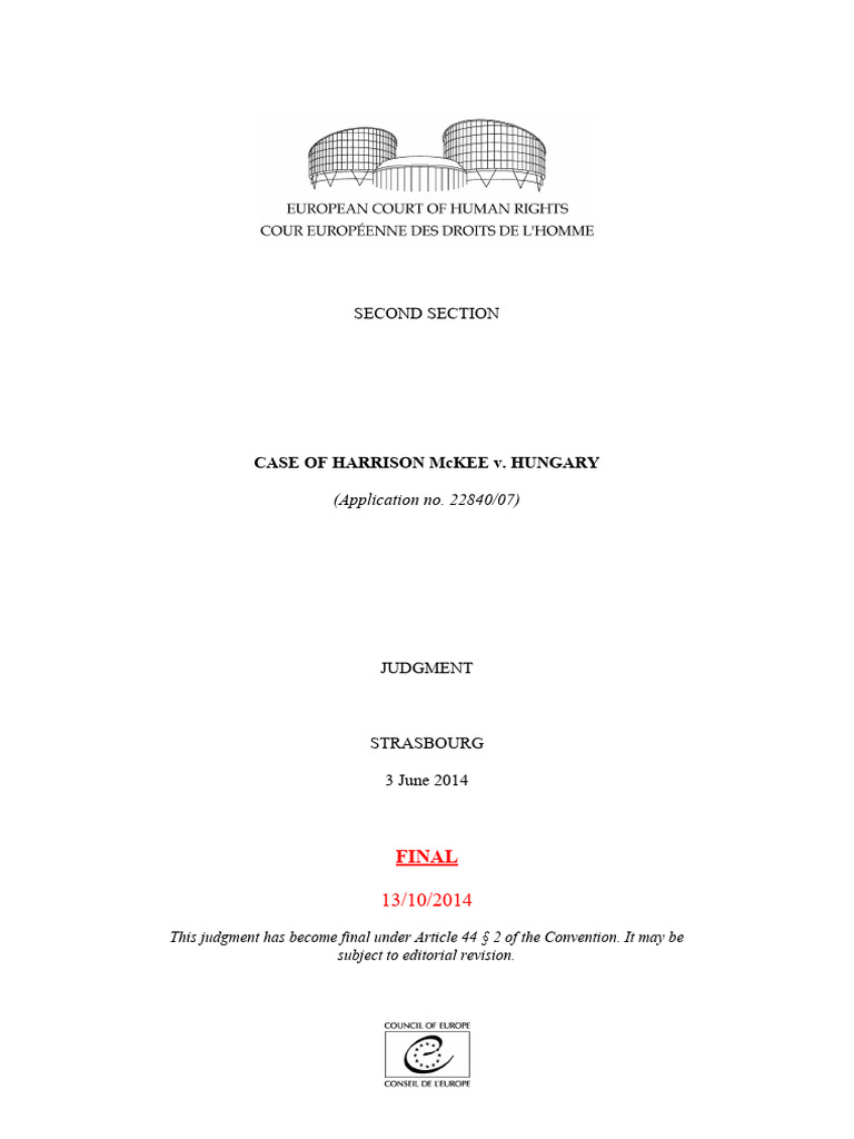 CASE OF HARRISON McKEE v. HUNGARY | PDF | Judgment (Law) | Lawsuit