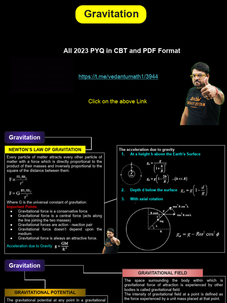 Gravitation: All 2023 PYQ in CBT and PDF Format | PDF | Orbit | Gravity