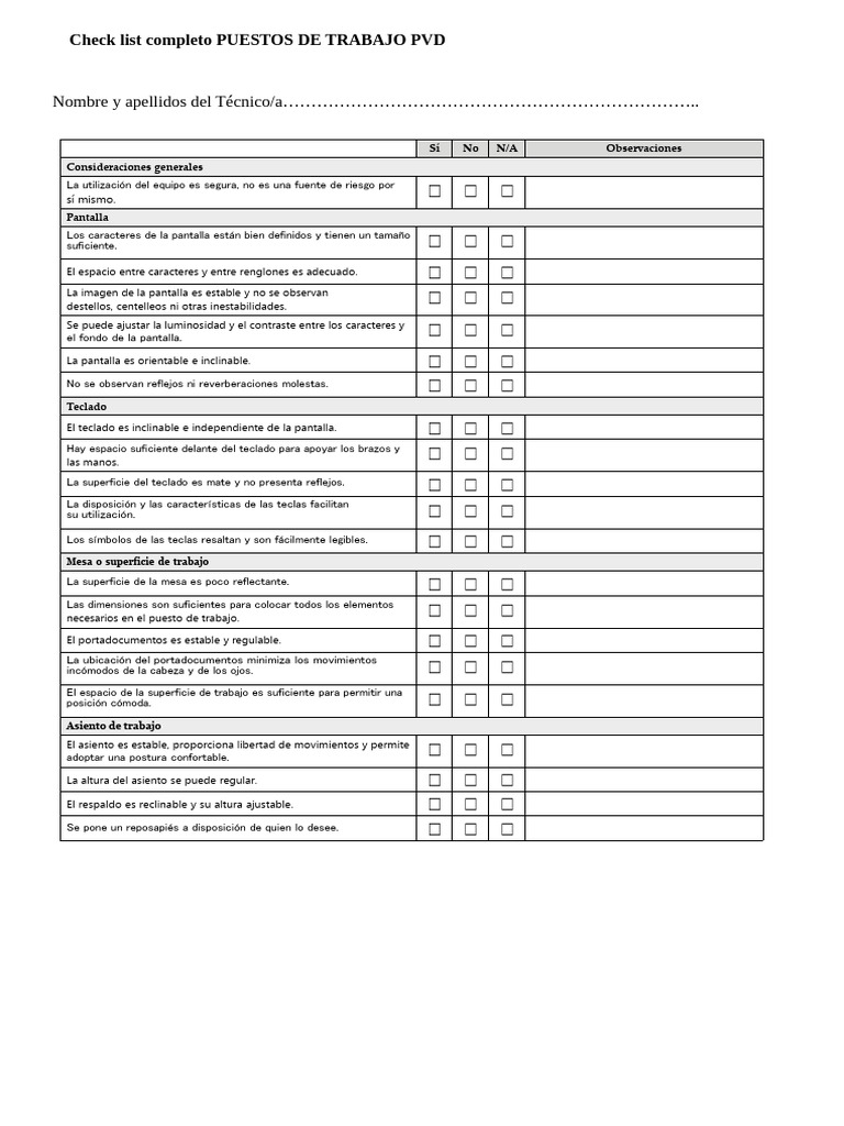 Check List PEZ (IMPRIMIR) | PDF | Encendiendo | Ligero