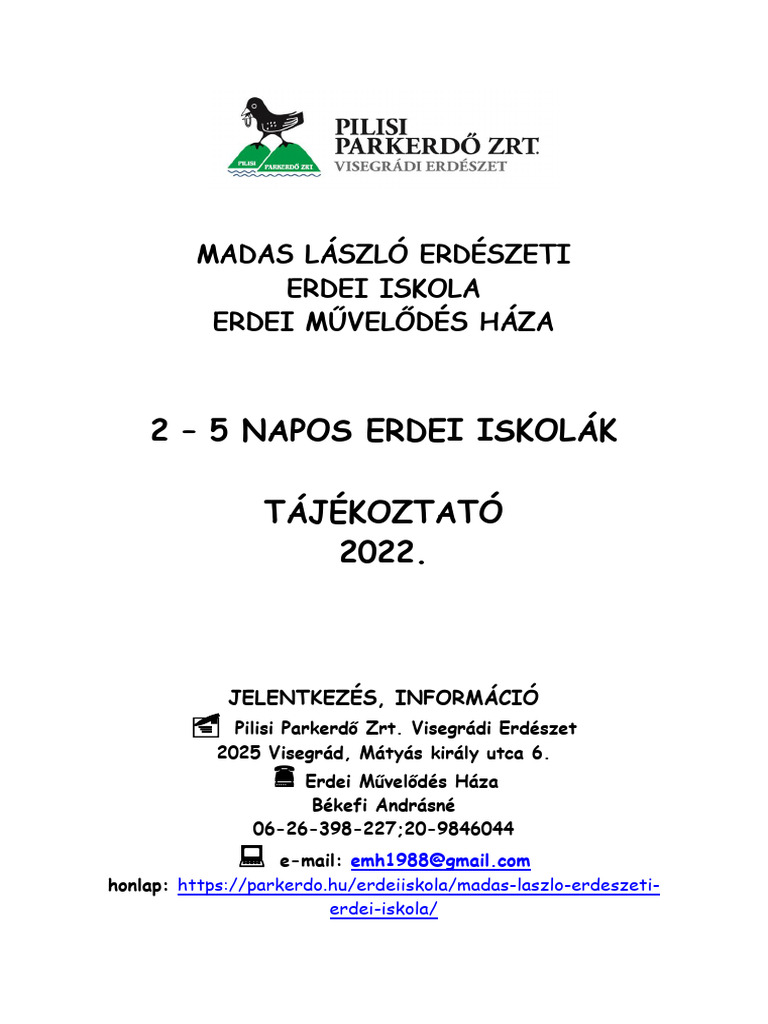Erdei Iskola Tájékoztató 2022 | PDF