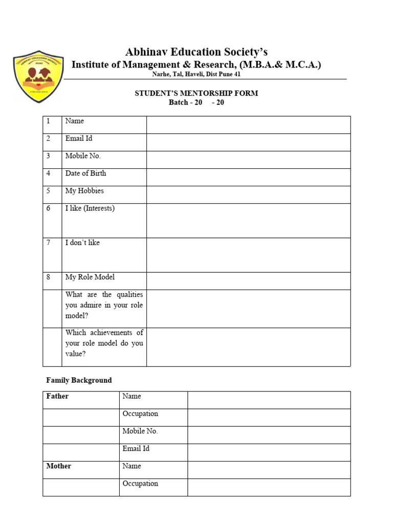 Student Mentorship Form - Abhinav | PDF