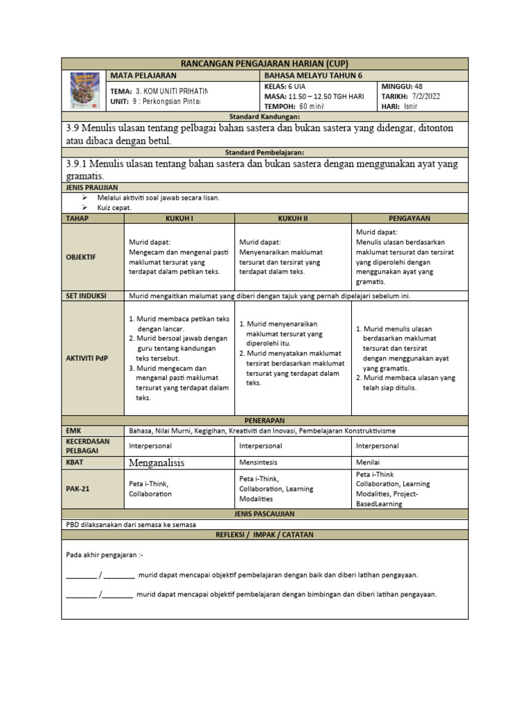 RPH Cup BM T6 Minggu 48 | PDF