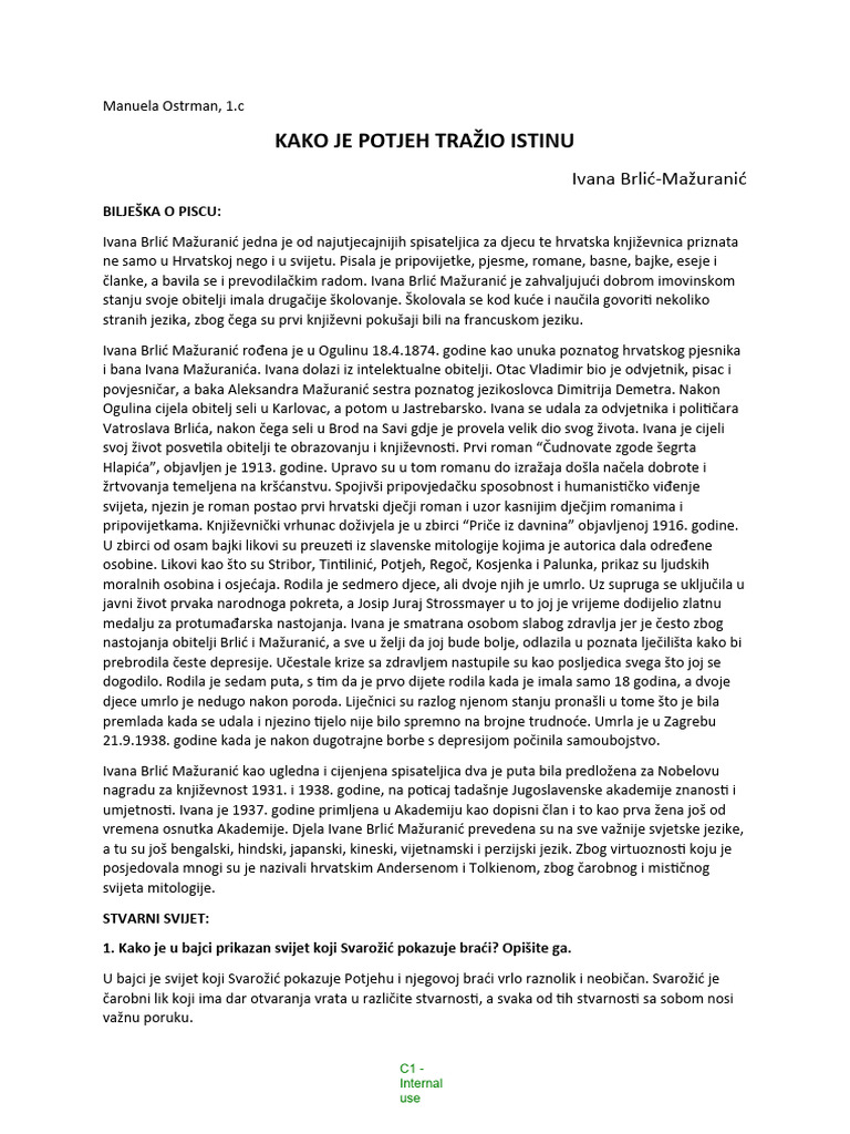 Manuela Ostrman Letktira Kako Je Potjeh Tražio Istinu | PDF