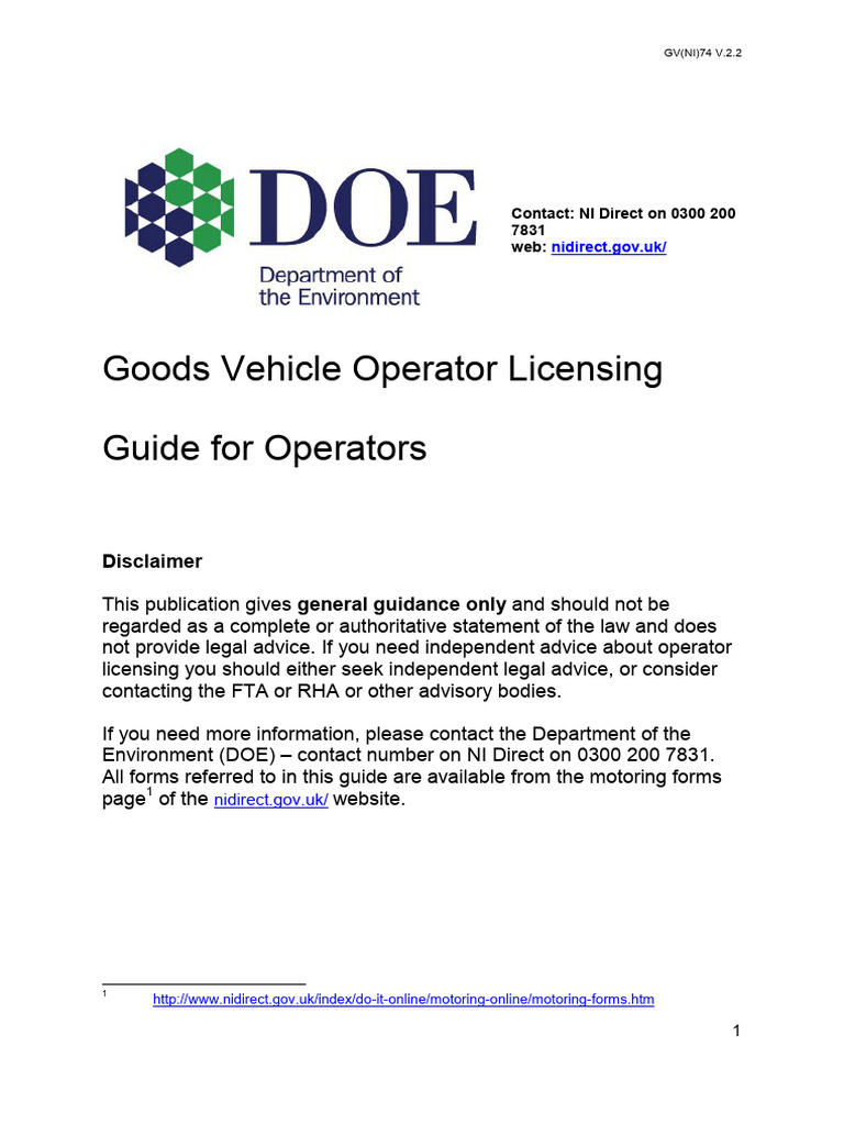 Goods Vehicvles (NI) 74 Guide For Operators V 2.2 | PDF | License ...
