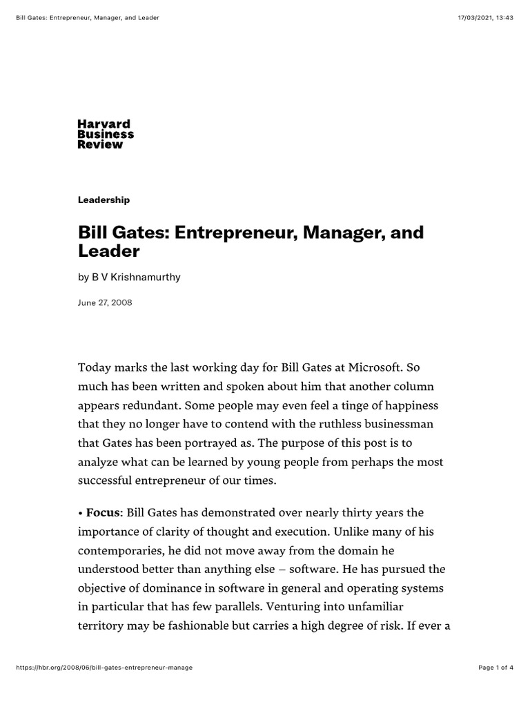 Bill Gates: Entrepreneur, Manager, and Leader | PDF | Entrepreneurship