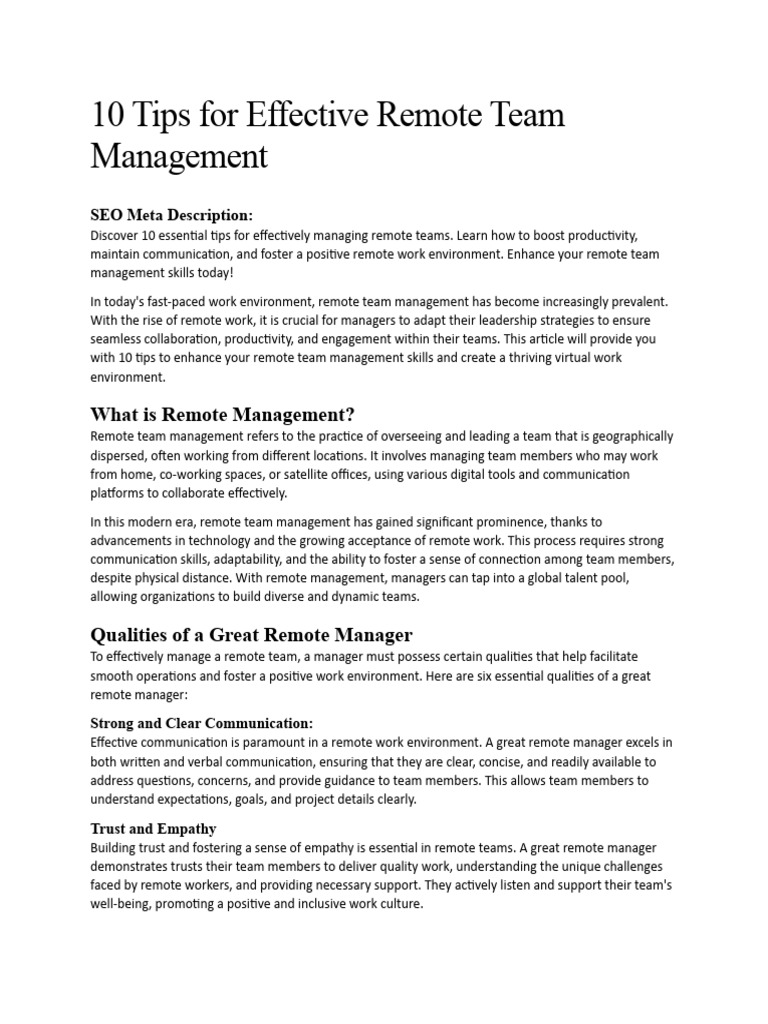 10 Tips For Effective Remote Team Management | PDF | Collaboration ...