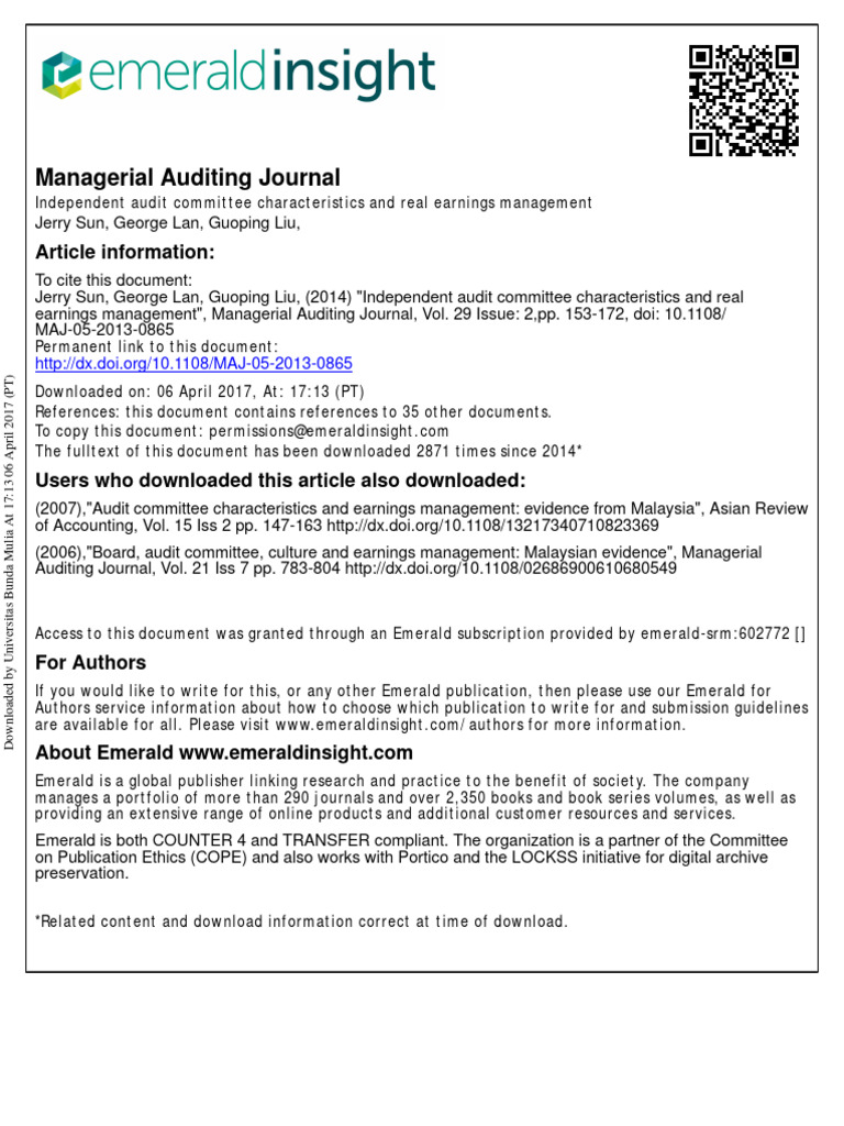 Independen Audit Committee Characteristics and Real Earnings Management ...