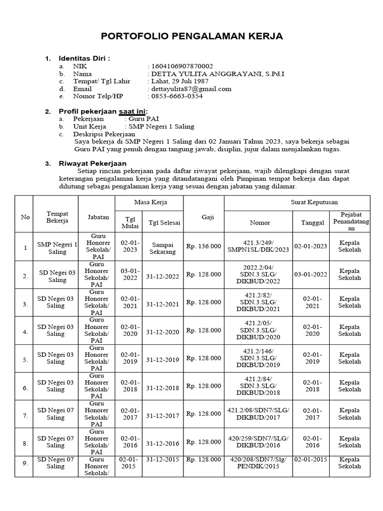 Pengalaman Kerja Mi | PDF