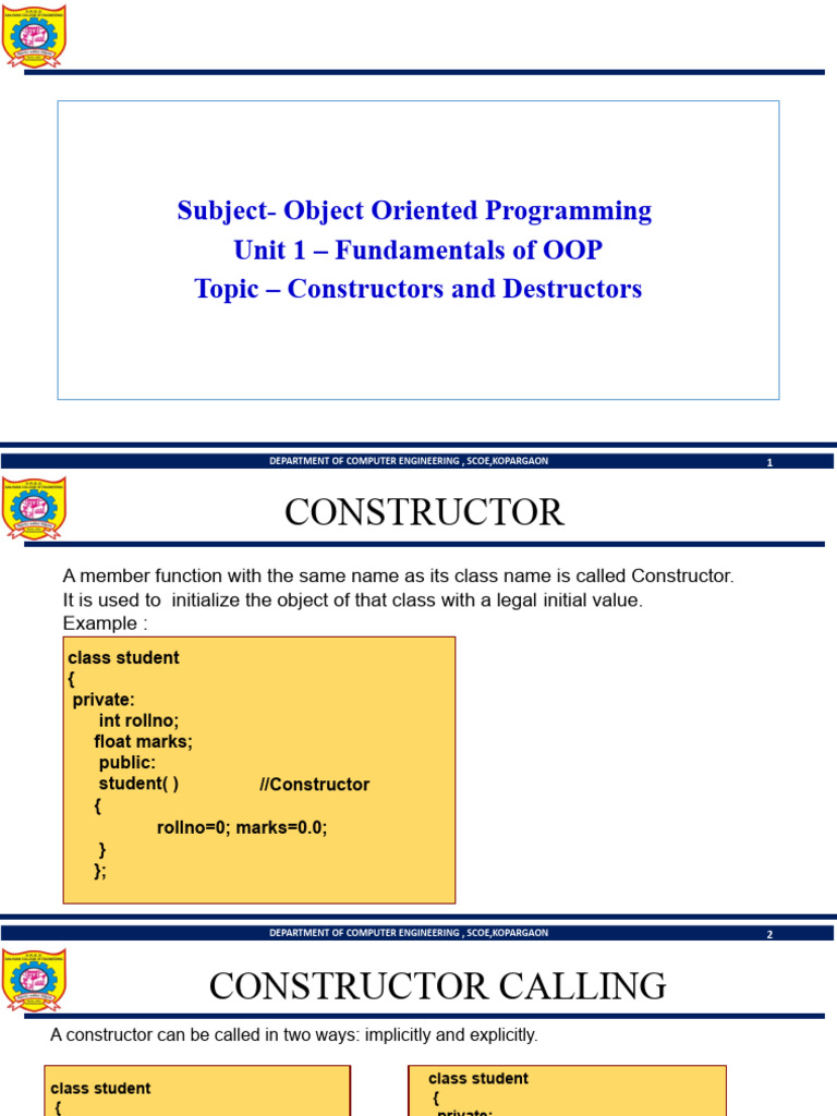 Constructors and Destructors | PDF | Constructor (Object Oriented ... Constructors and Destructors | PDF | Constructor (Object Oriented ...