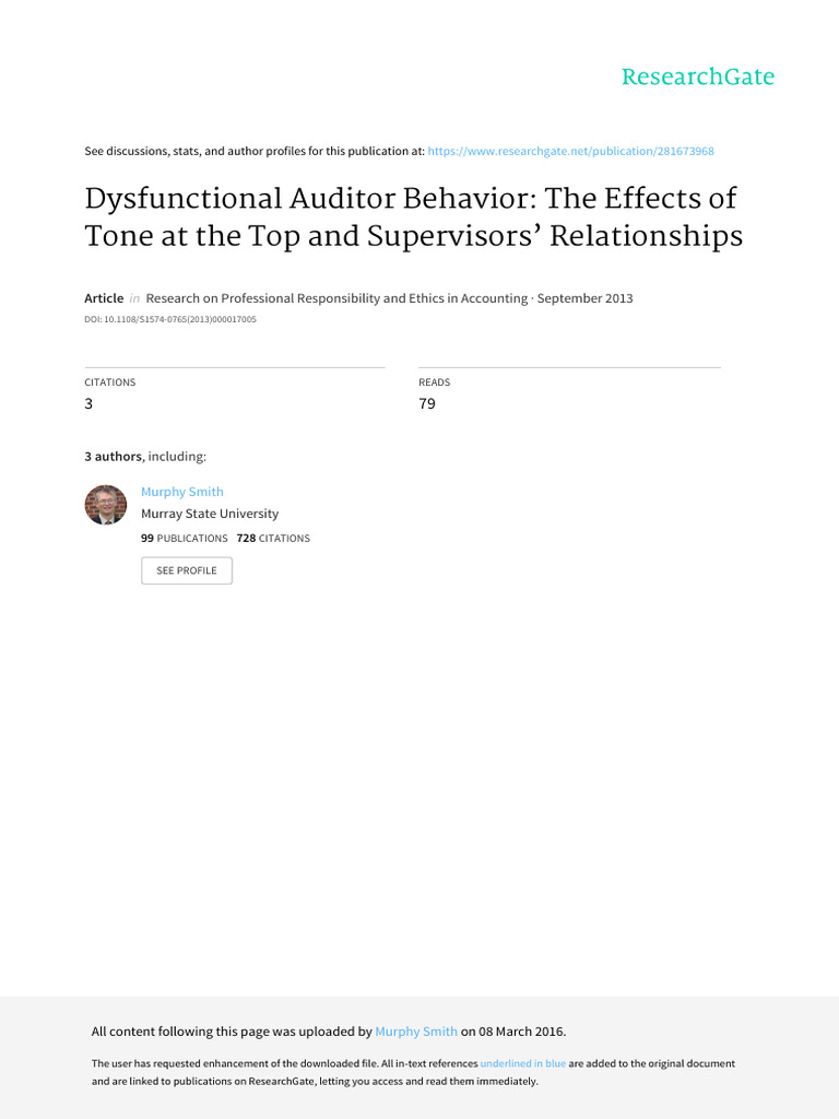 Dysfunctional Auditor Behavior The Effects of Tone at The Top and ...