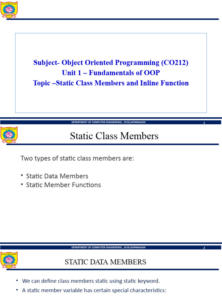 Static Class Members And Inline Function Pdf Class Computer Programming Method Computer 6219