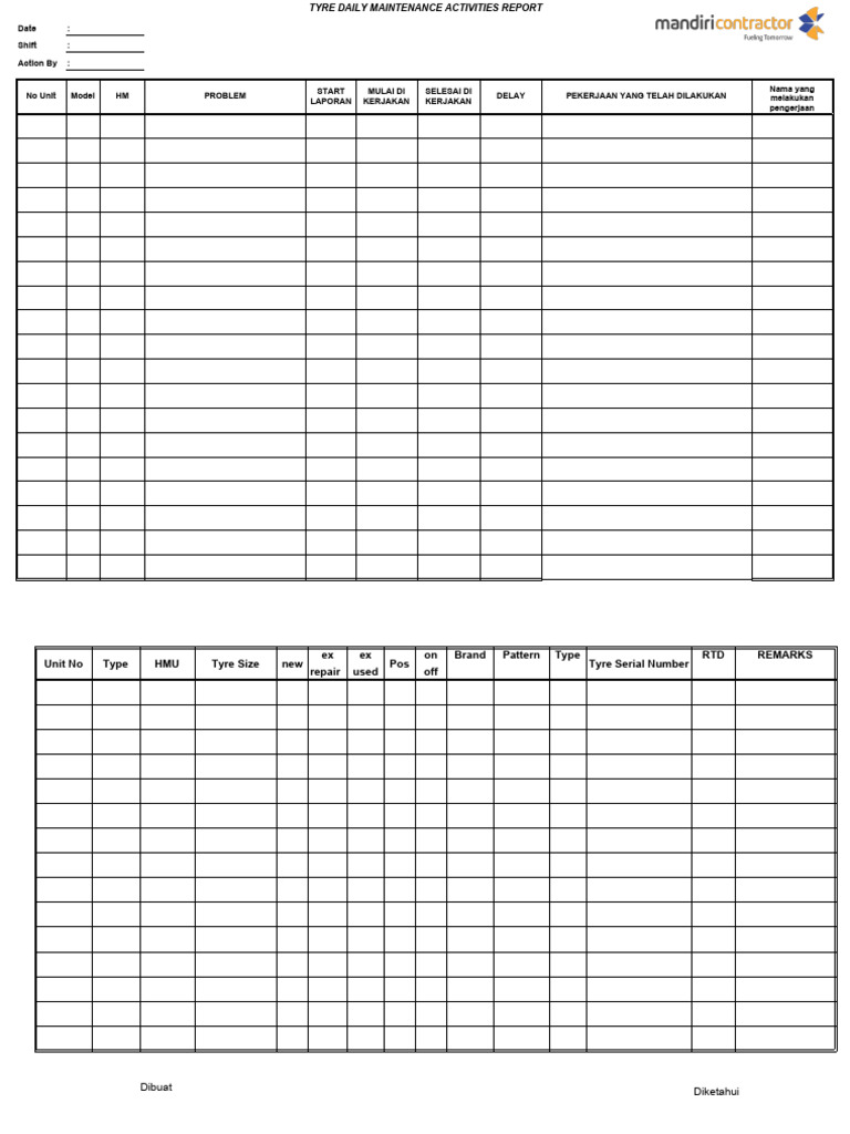 007 Tyre Daily Activity Report Form New | PDF