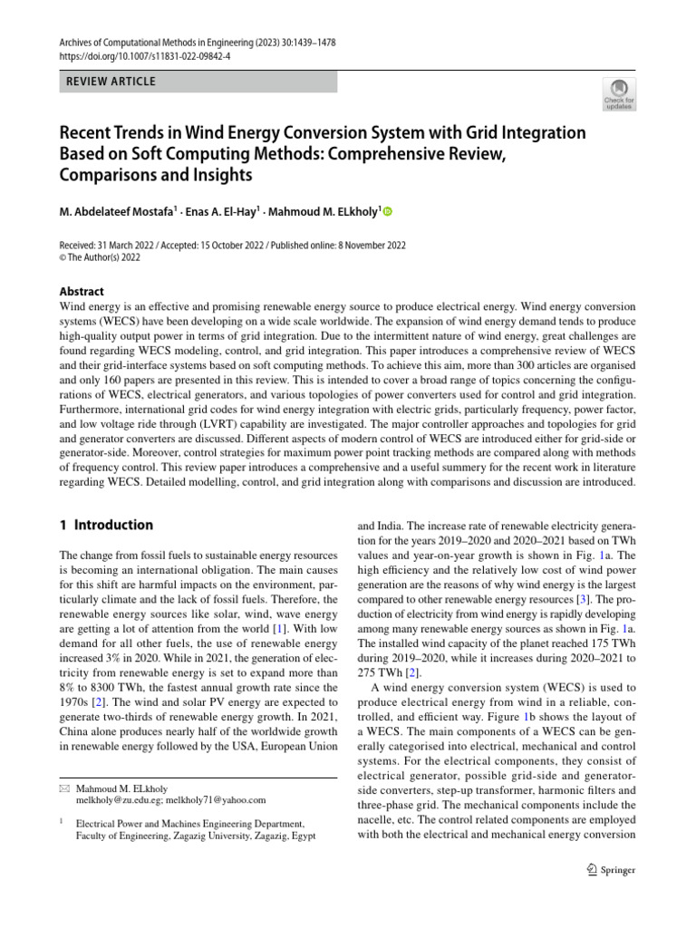 Recent Trends in Wind Energy Conversion System With Grid Integration Based On Soft Computing ...
