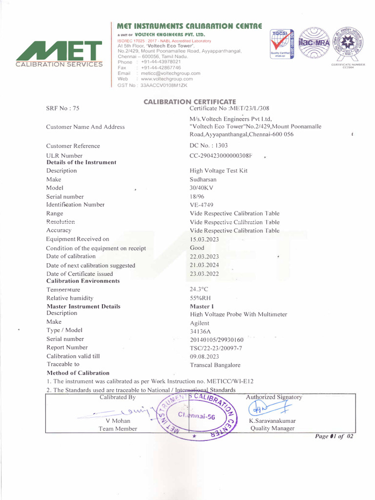 HV Test Kit | PDF | Calibration | Accuracy And Precision