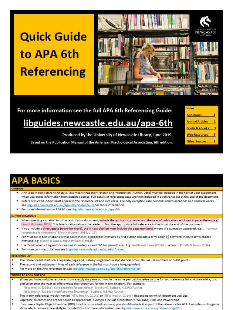 APA Quick Guide | PDF | Apa Style | Citation
