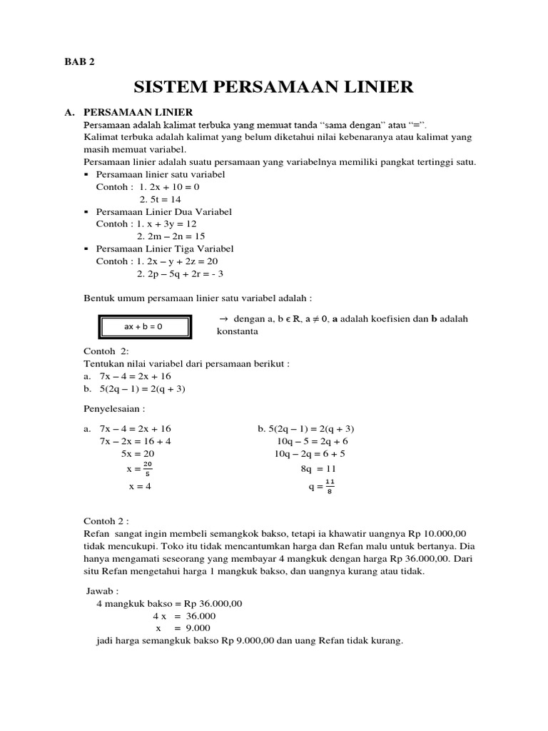 BAB 2. SISTEM PERSAMAAN LINIER | PDF